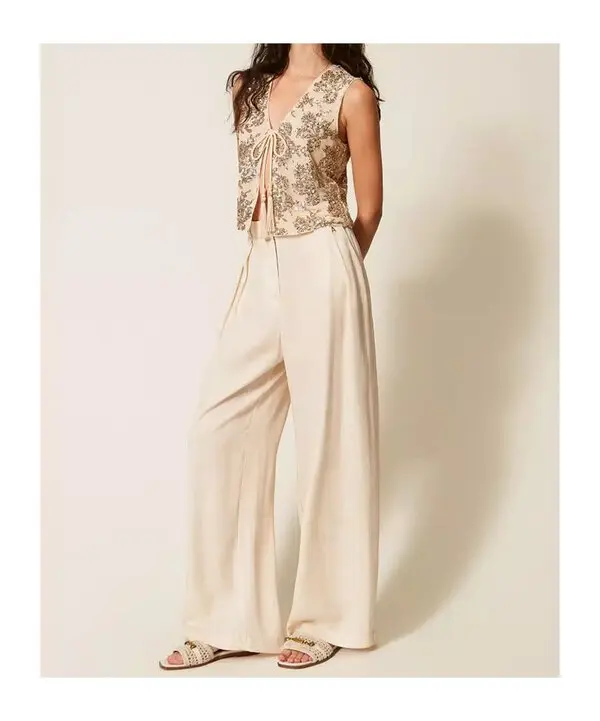 TWINSET Pleated Wide-leg Palazzo Pants - Nude