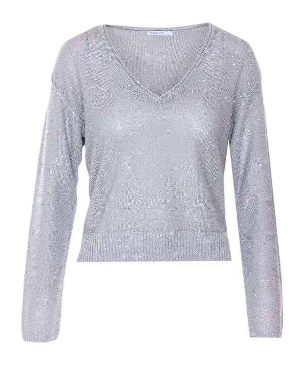 Patrizia Pepe Sequin V-neck Knitted Sweater - Gray