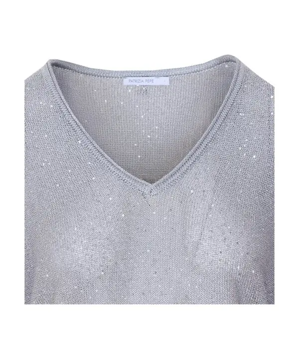 Patrizia Pepe Sequin V-neck Knitted Sweater - Gray