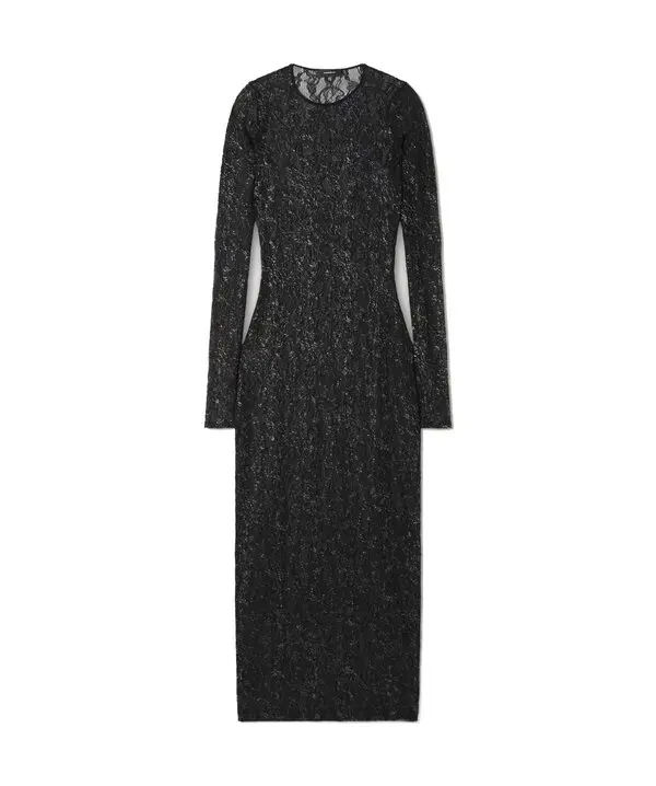 Wardrobe.NYC Metallic Corded Lace Midi Dress - Black
