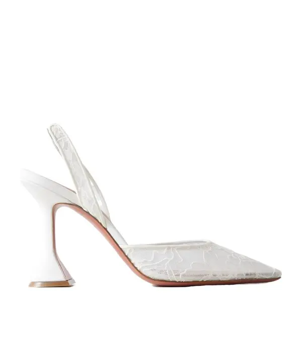 Amina Muaddi Holli Lace And Leather Slingback Pumps - White