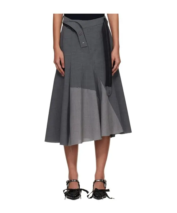 Ottolinger Pleated Wool Blend Midi Skirt With Asymmetrical Cut