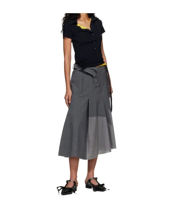 Ottolinger Pleated Wool Blend Midi Skirt With Asymmetrical Cut