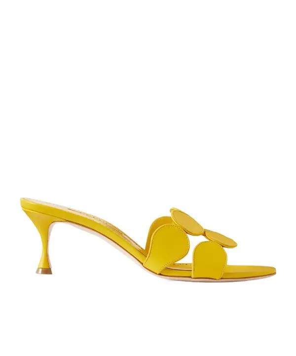 Manolo Blahnik Leather Geometric Cutout Strappy Heeled Mules - Yellow