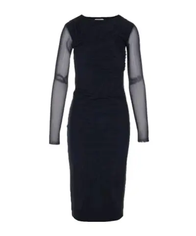 Patrizia Pepe Sheer-sleeve Ruched Midi Dress - Black