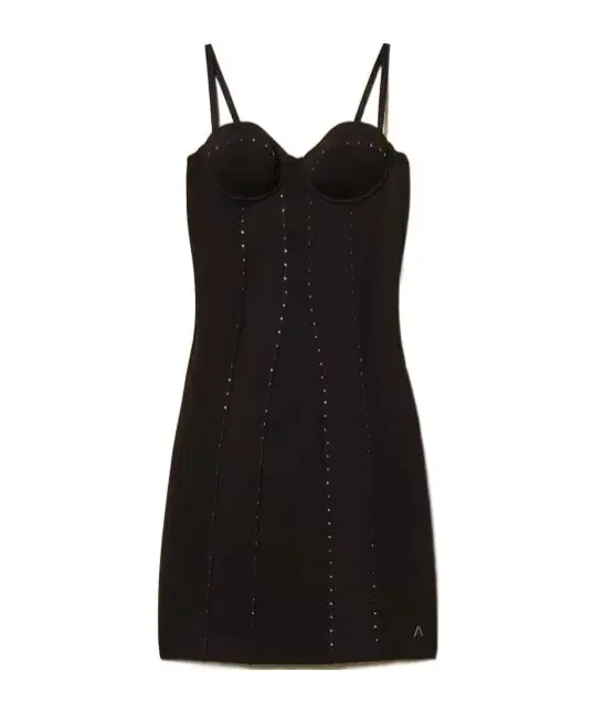 TWINSET Rhinestone Embellishment Mini Dress - Black