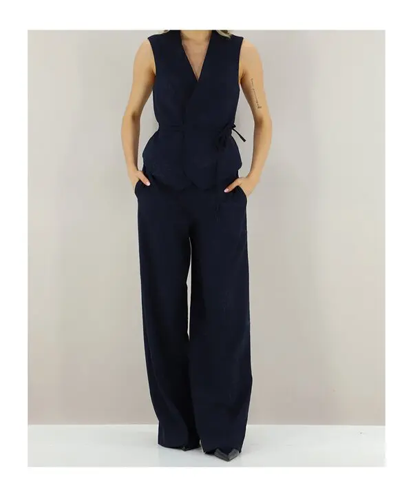 TWINSET Embroidered Wide Leg Trousers With Elasticated Waistband
