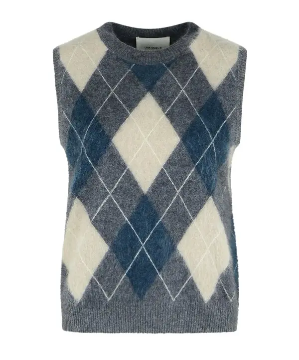 LISA YANG Yasmine Argyle Knitted Top - Graphite/night Fall/sand/cream