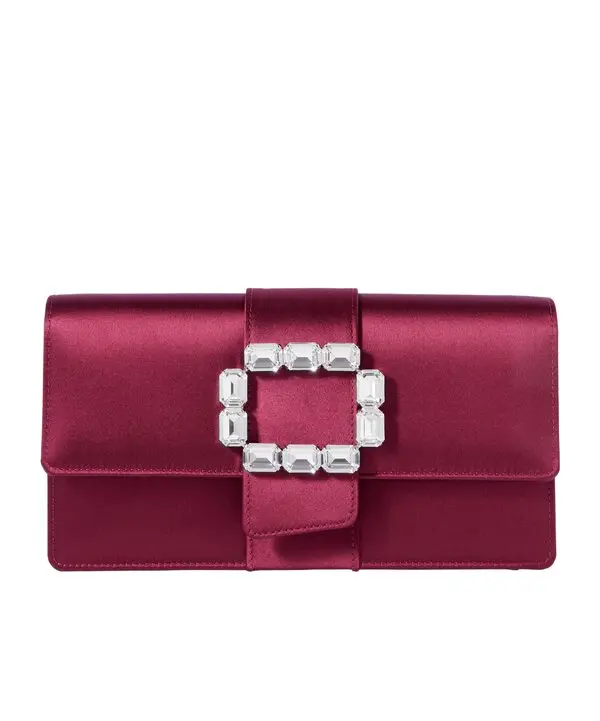 Manolo Blahnik Crystal-embellished Satin Clutch - Red