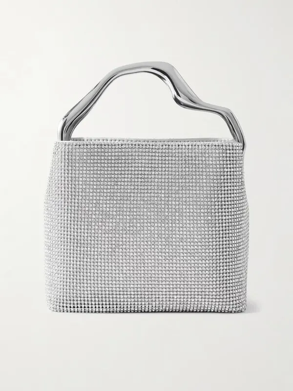 Cult Gaia Solene Mini Crystal-embellished Metallic Leather Tote - Gray