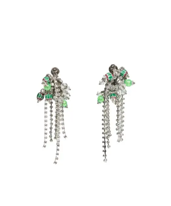 Dries Van Noten Embellished Dangle Pendant Earrings - Gray