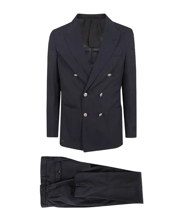 Eleventy Double-breasted Suit Jacket And Trousers Two-piece Set - Black