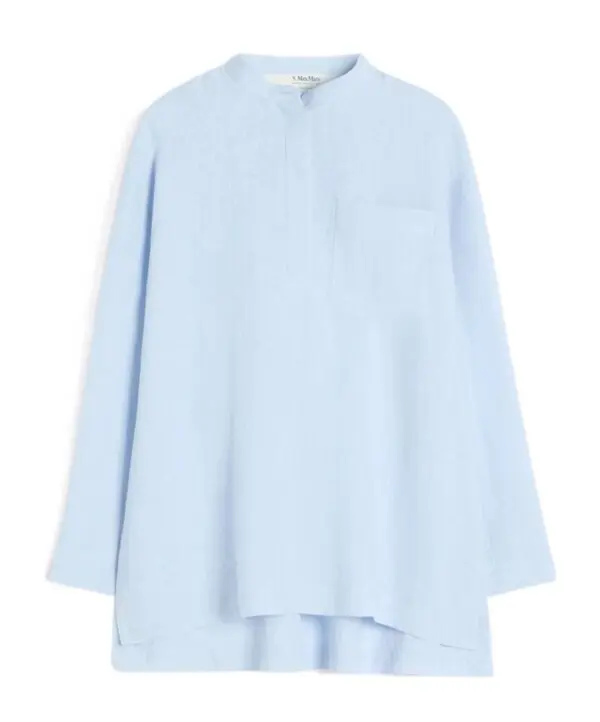 Max Mara Cantico Mandarin Collar Shirt With Pocket - Light Blue