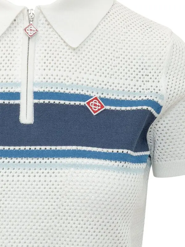 Casablanca Mesh Stripe Zip Polo Top