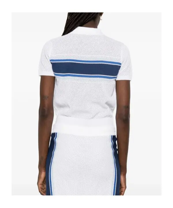 Casablanca Mesh Stripe Zip Polo Top