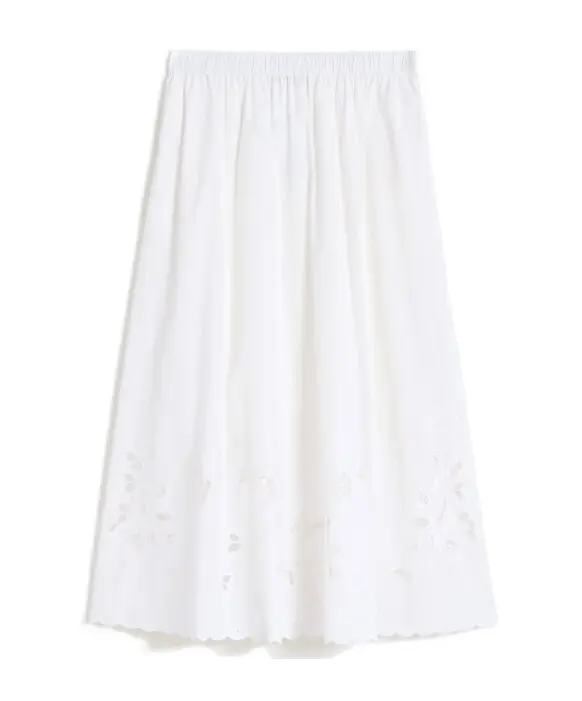 Max Mara Embroidered Poplin Midi Skirt - White