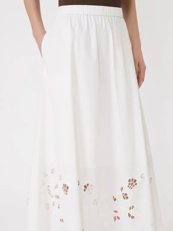 Max Mara Embroidered Poplin Midi Skirt - White