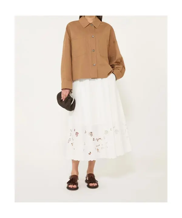 Max Mara Embroidered Poplin Midi Skirt - White