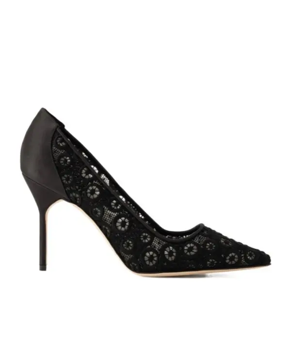 Manolo Blahnik Lace And Satin Trimmed Pumps