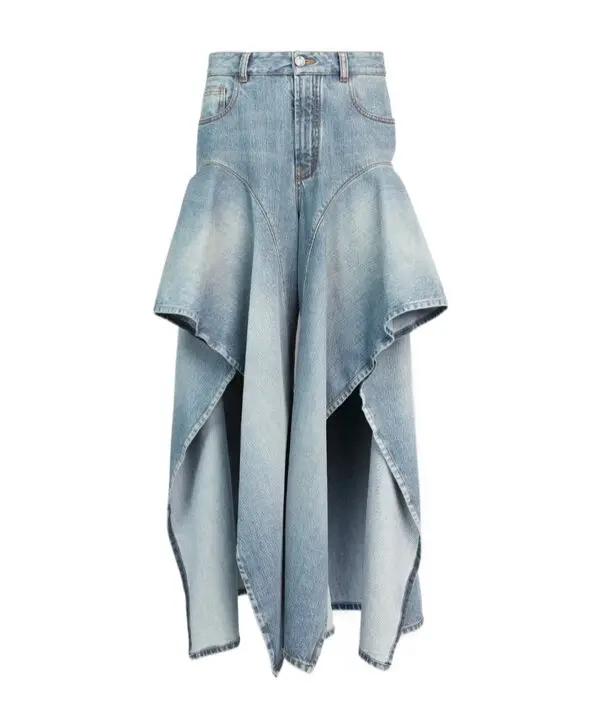 Alaïa Asymmetric Ruffle Wide-leg Jeans - Faded Primary Color Denim