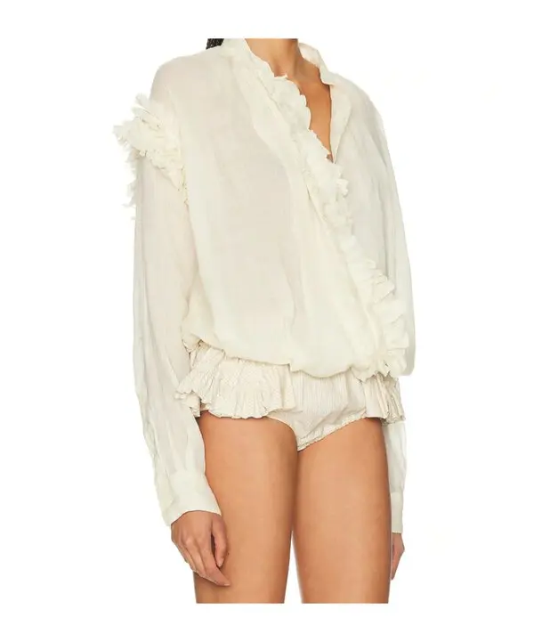 Dries Van Noten Long Sleeve Ruffle Shirt - Ivory