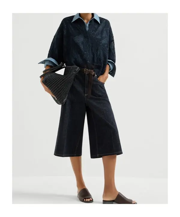 Brunello Cucinelli Denim Shorts With Monili Detail - Black