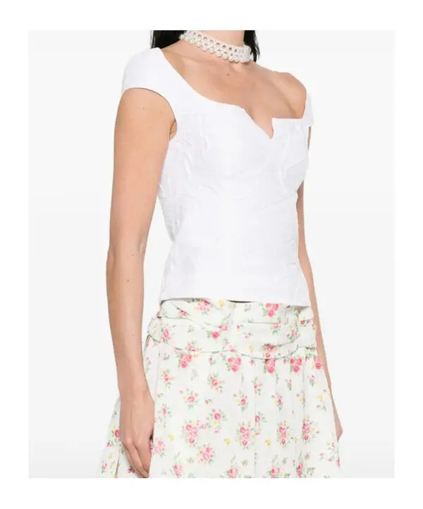 SHUSHU/TONG Off-the-shoulder V-neck Top With Back Zipper - No