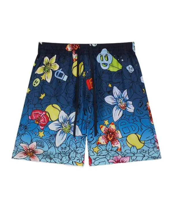 Casablanca Graphic Print Silk Drawstring Shorts - Color
