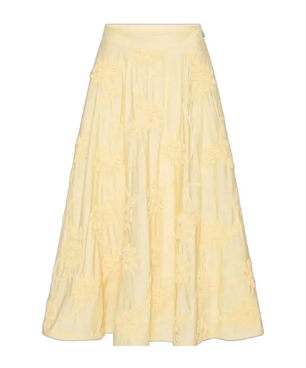 ROTATE BY BIRGER CHRISTENSEN Embroidered High-rise Midi Skirt - Yellow
