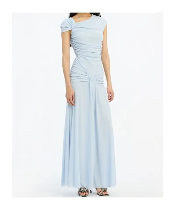 ROTATE BY BIRGER CHRISTENSEN Asymmetric Ruffled Maxi Dress - Light Blue
