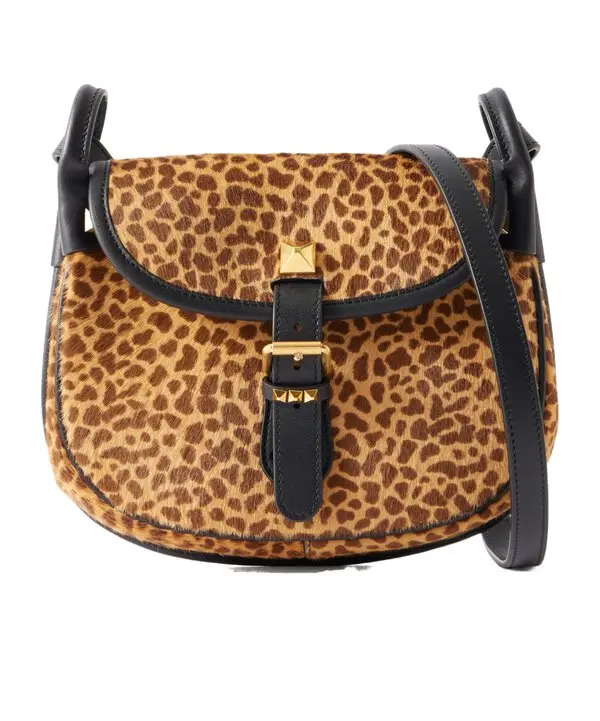 Valentino Garavani Calf Hair Shoulder Bag With Gold Tone Studs