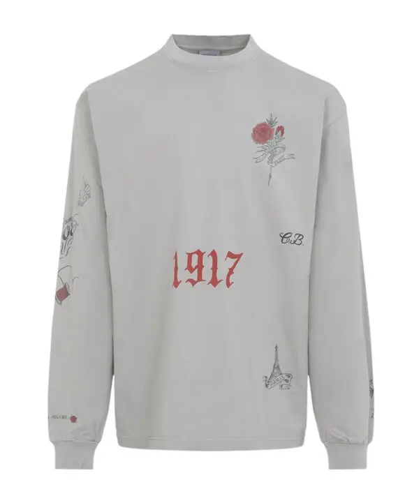 Balenciaga Rose Printed Crewneck Sweatshirt - Gray