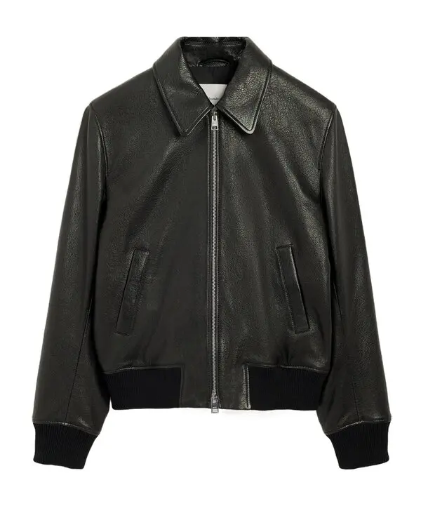 Ami Zipped Leather Jacket - Black
