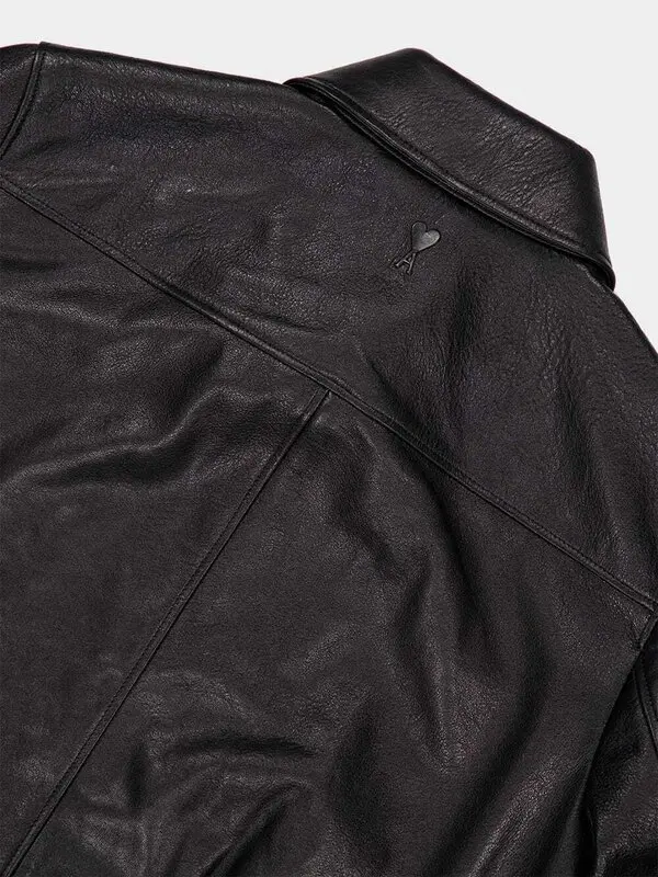 AMI Paris Zipped Leather Bomber Jacket