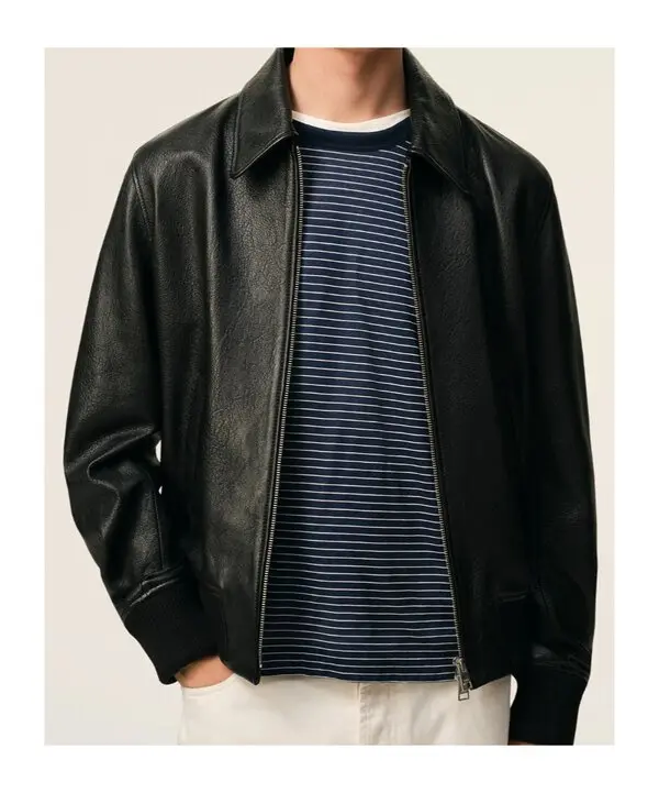 AMI Paris Zipped Leather Bomber Jacket
