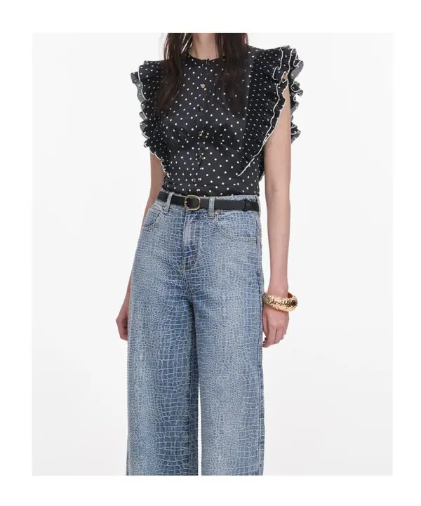 SELF-PORTRAIT Ruffled Polka Dot Button-up Top