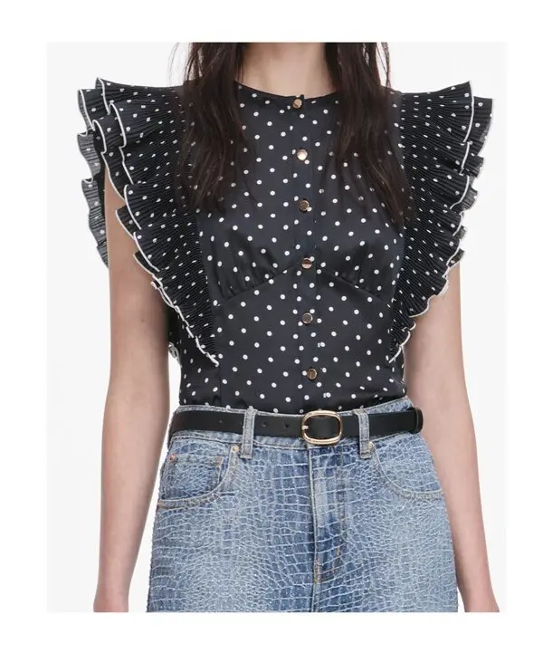 SELF-PORTRAIT Ruffled Polka Dot Button-up Top