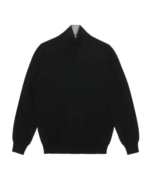 FERRAGAMO Ribbed Quarter Zip Sweater - Black