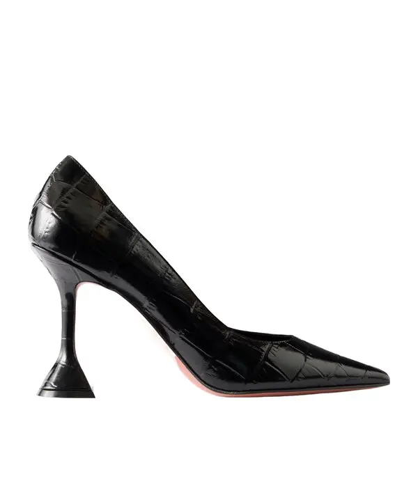 Amina Muaddi Ami" Croc-effect Leather Pumps - Black