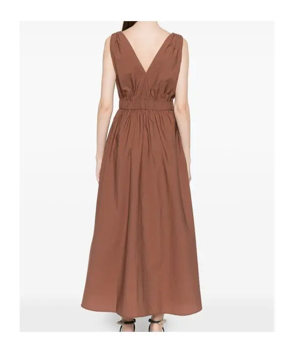 Brunello Cucinelli Sleeveless V-neck Belted Maxi Dress - Brown