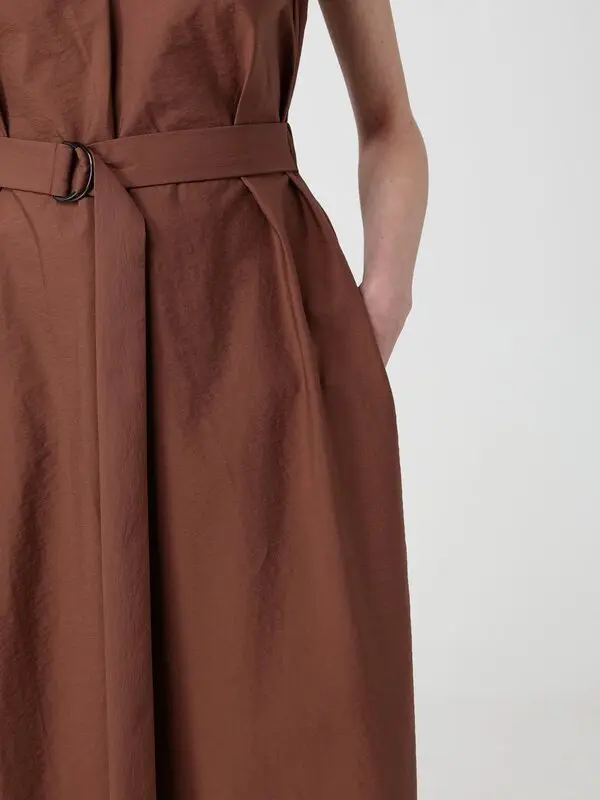 Brunello Cucinelli Sleeveless V-neck Belted Maxi Dress - Brown