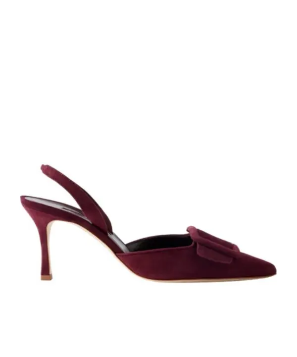 Manolo Blahnik Buckled Suede Slingback Pumps - Brown