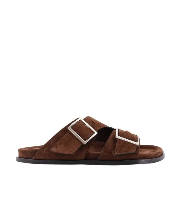 ALOHAS Buckled Slide Flat Sandals - Brown