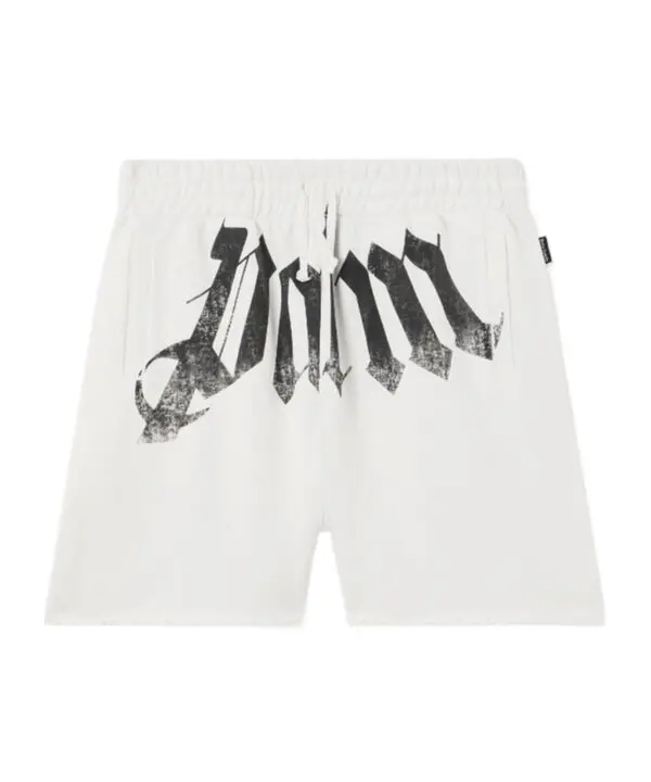 Palm Angels Distressed Logo Elasticated Shorts - Beige White Black