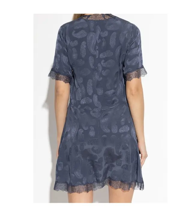 Zadig&Voltaire Paisley Pattern V-neck Short Sleeve Lace Trim Dress