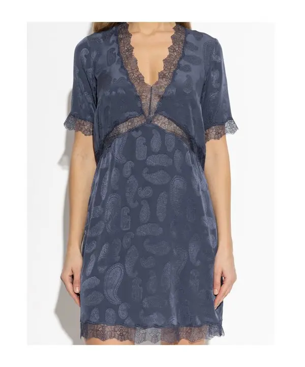 Zadig&Voltaire Paisley Pattern V-neck Short Sleeve Lace Trim Dress