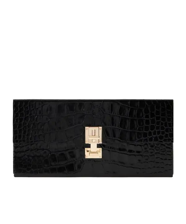 TOM FORD Glossed Croc-effect Leather Clutch - Black