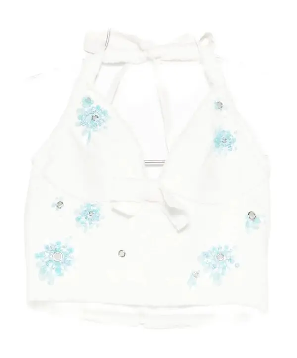 SHUSHU/TONG Floral Halterneck Crop Top - White