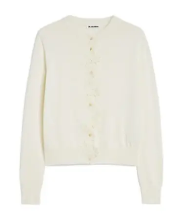 JIL SANDER Floral Trim Cardigan - Porcelain White