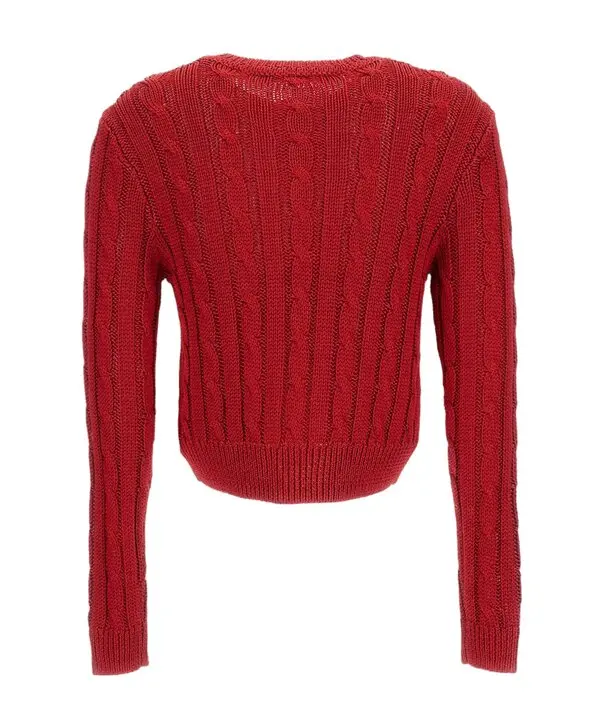 Ralph Lauren Cable Knit Cropped Cardigan - Bright Red